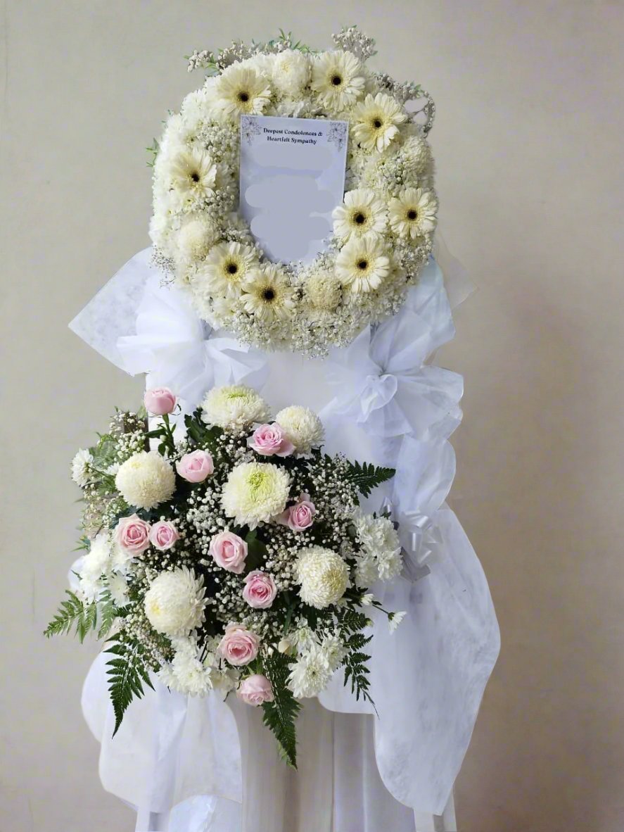 BRF-DC155 CONDOLENCE FLOWER STAND - DOUBLE TIER WREATH – Blue Roses Florist